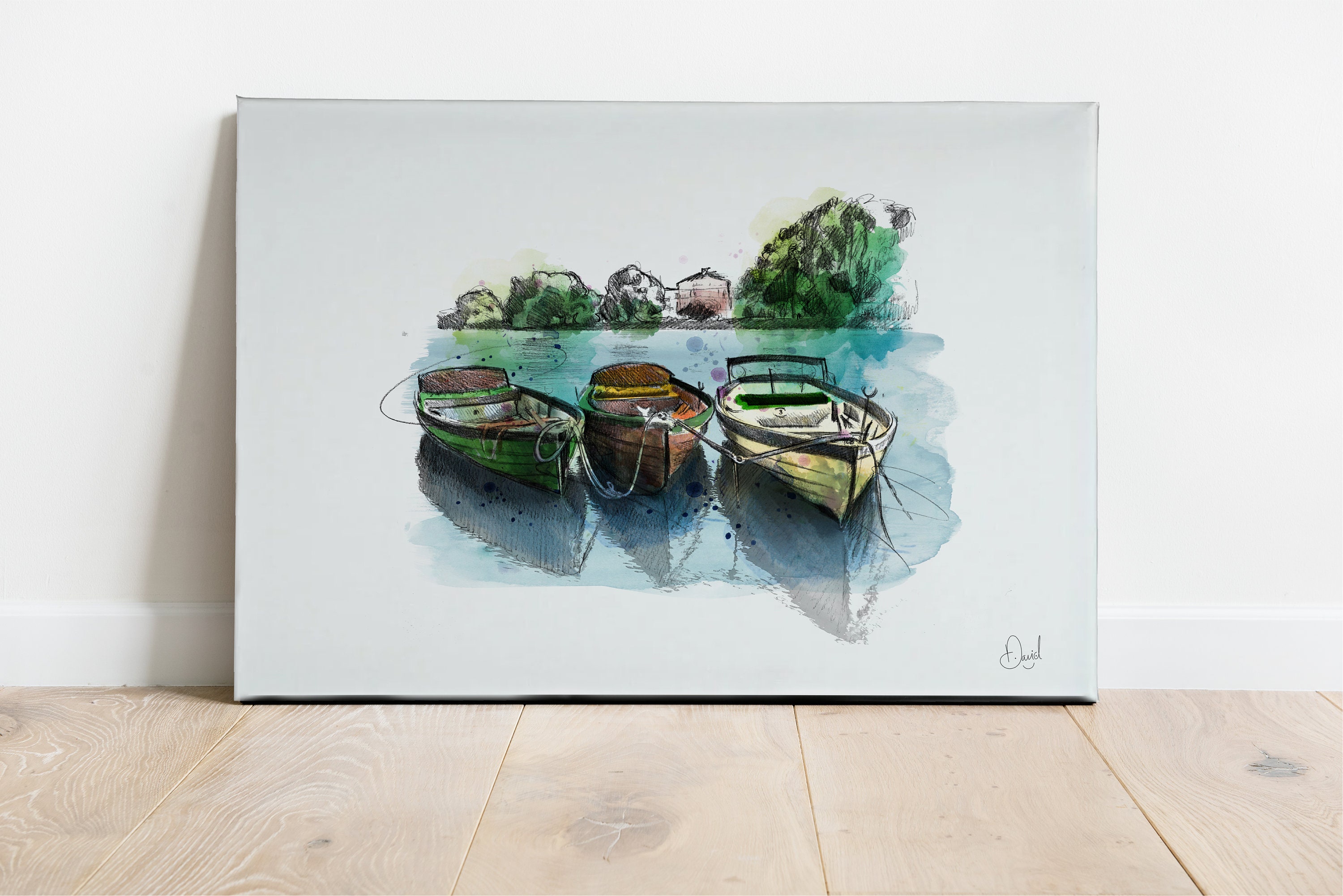 London Art Print, River Thames Illustration, Boats Drawing, Watercolour ...