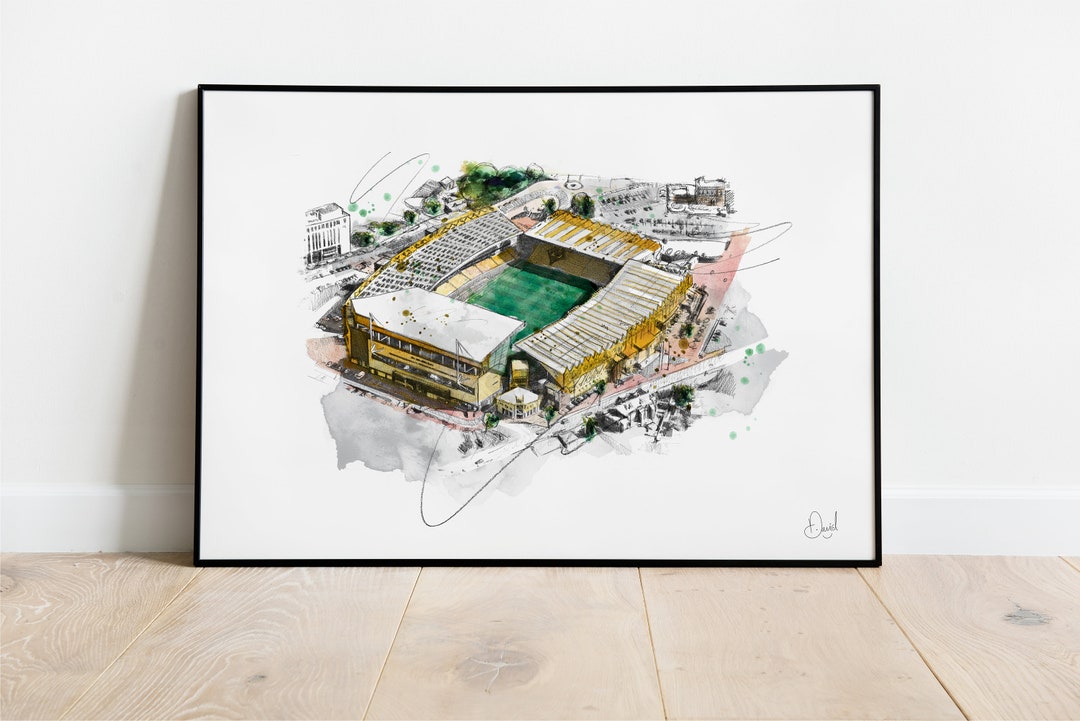 Wolverhampton Wanderers Molineux Stadium, Art Print, Illustration ...