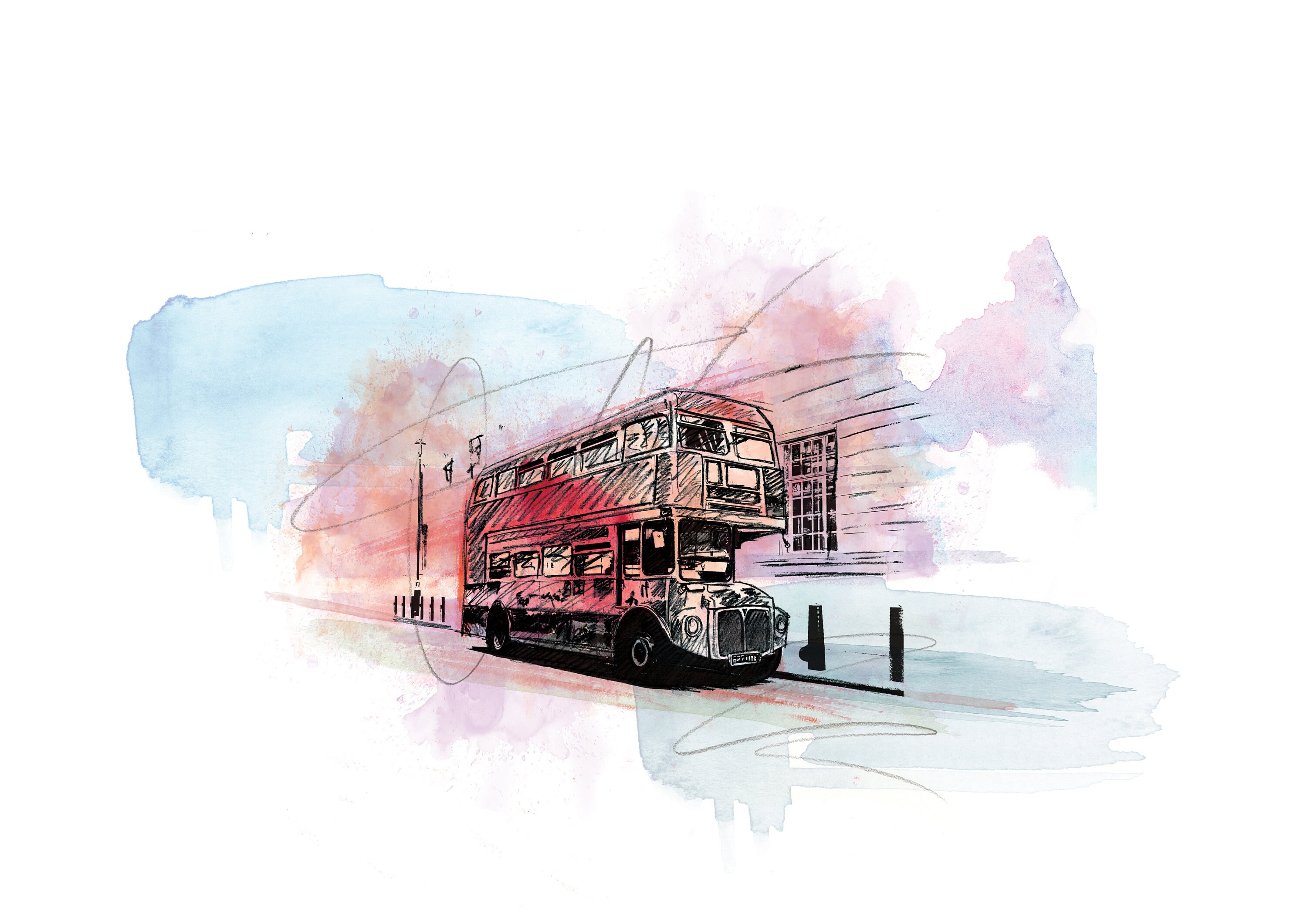 Gs London Bus Art Print, Routemaster Illustration, Bus Drawing ...