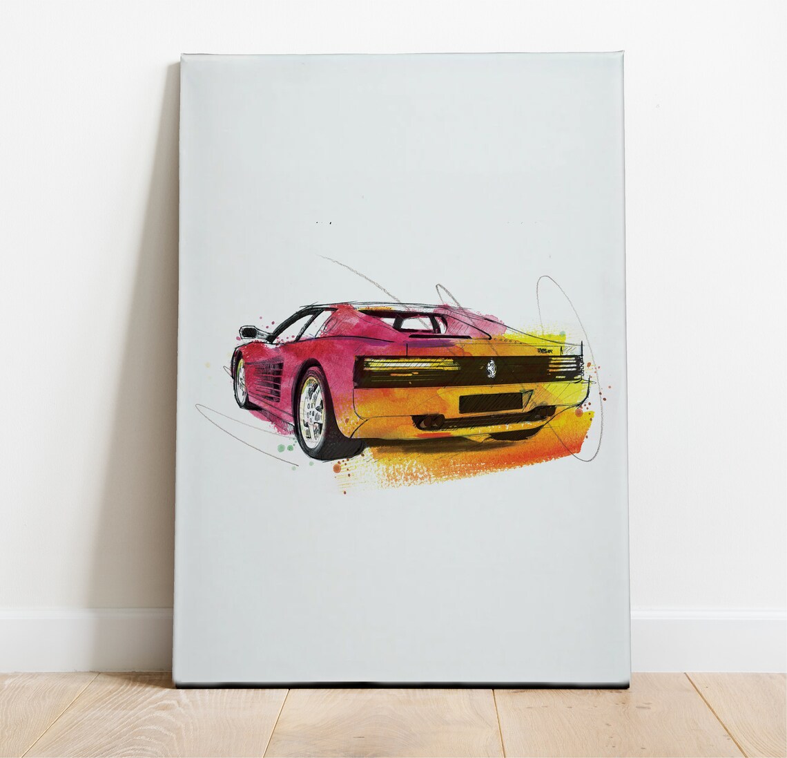 Ferrari Testarossa Classic Car Art Print, Illustration, Drawing ...