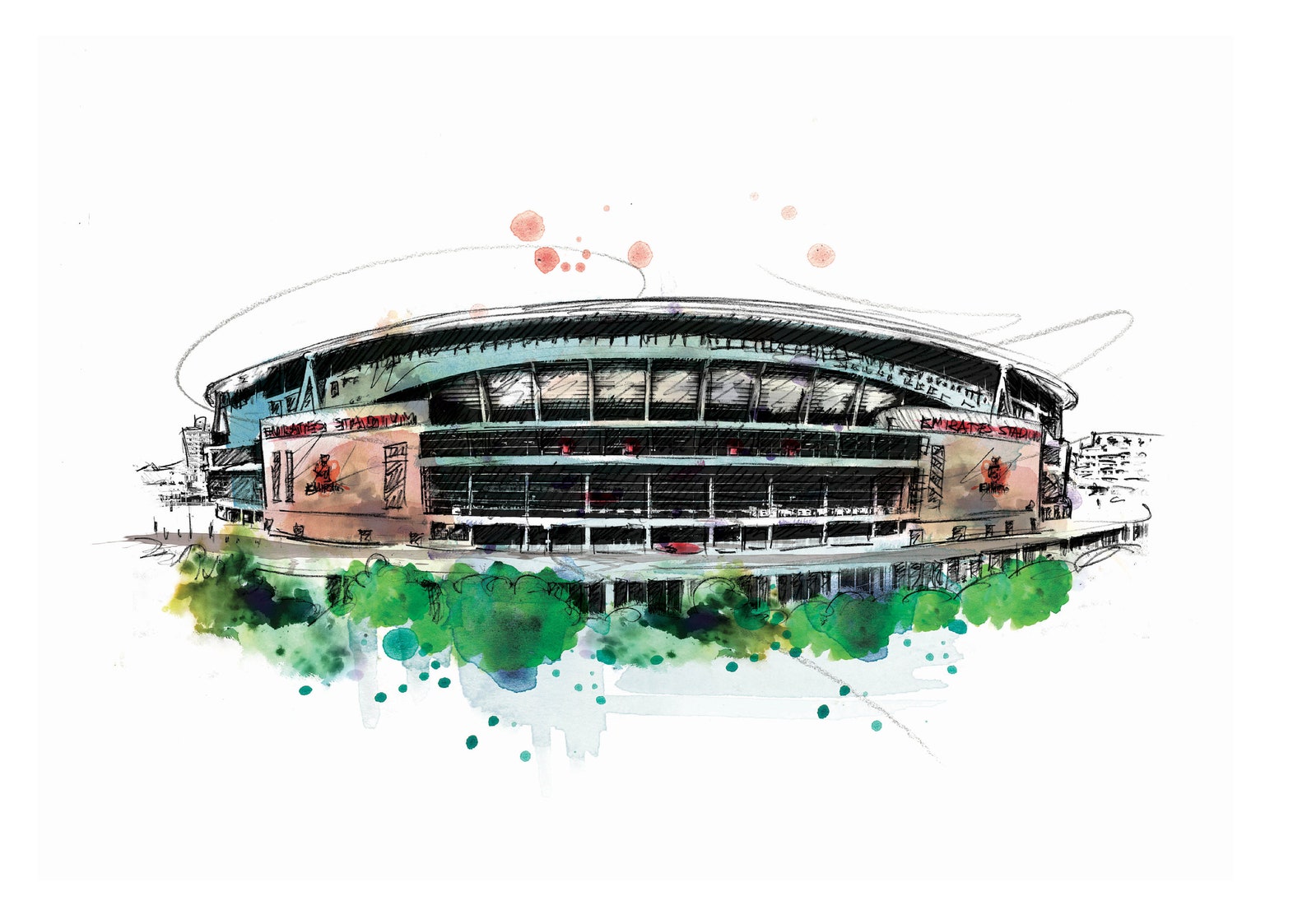Arsenal Emirates Stadium , Art Print, Illustration, Drawing ...