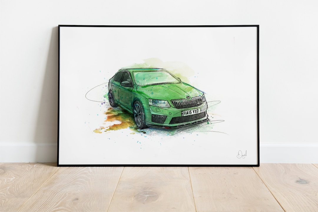 Skoda Octavia Art Print, Mini Illustration, Skoda Drawing, Classic Car ...