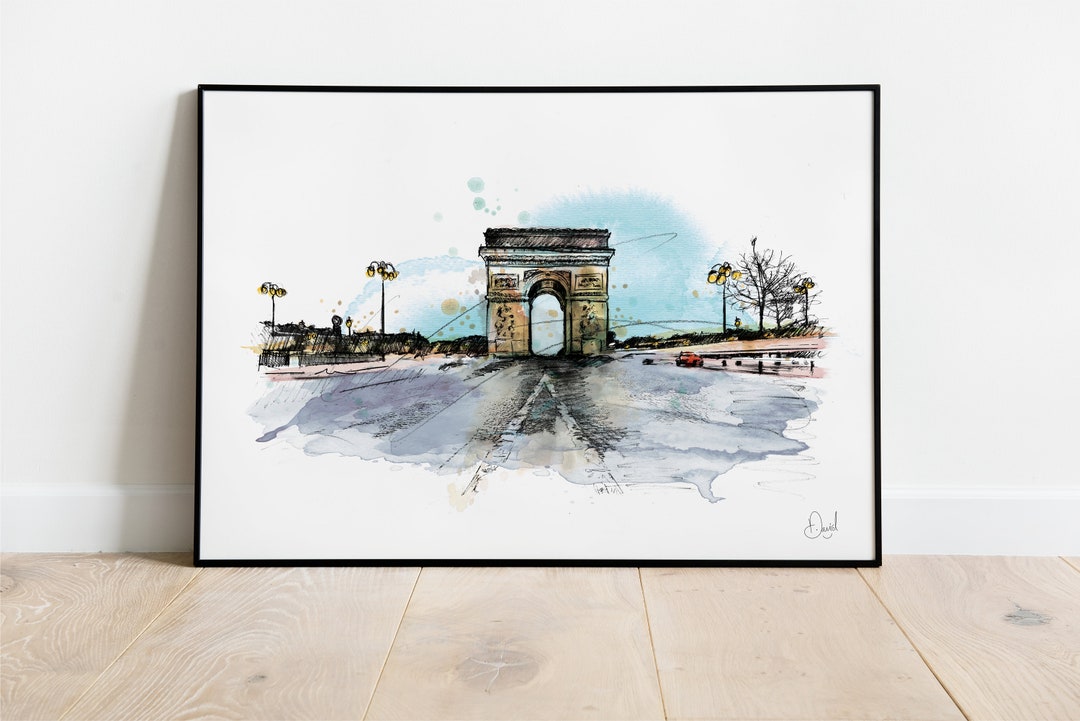 Arc De Triomphe Art Print, Paris Poster, France Illustration, Drawing ...