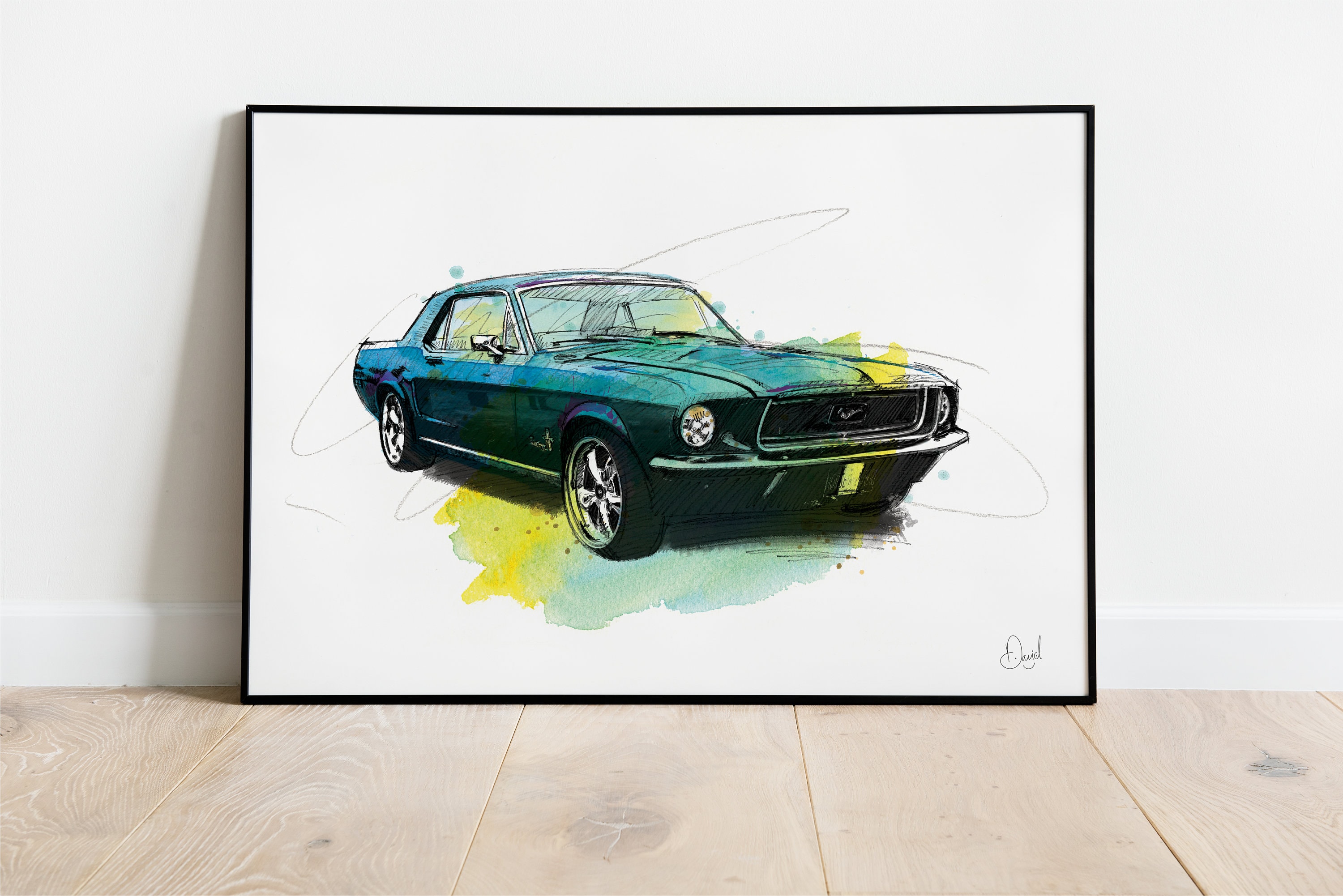 Ford Mustang Classic Car Art Print Illustration Drawing - Etsy UK