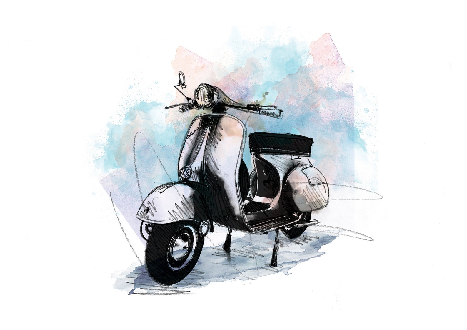 Classic Vespa GS Scooter Art Print, Scooter Illustration, Scooter ...