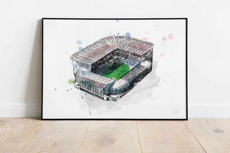 NUFC St James Park, Football Ground, Art Print, Illustration, Drawing ...