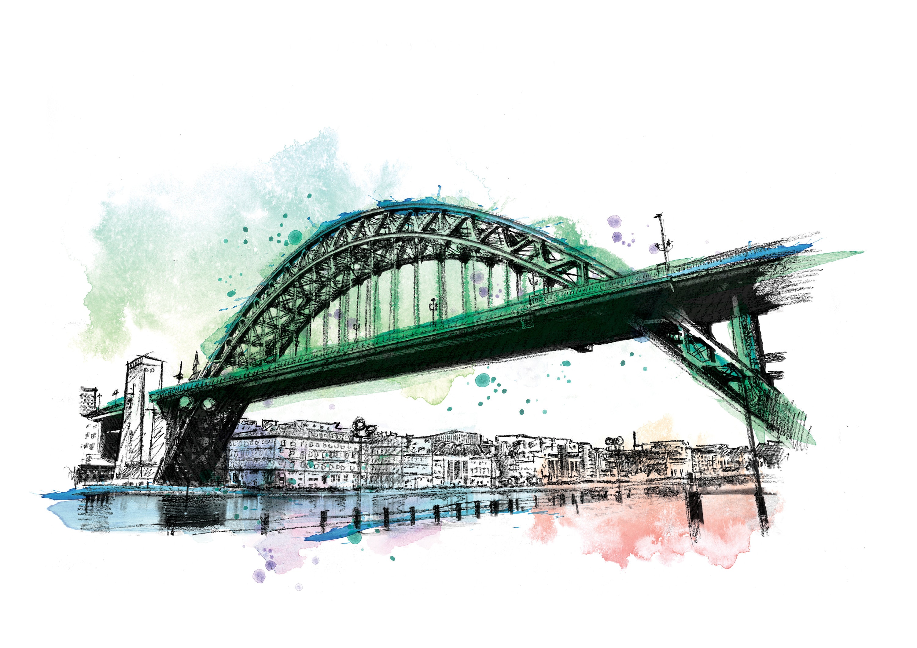 Tyne Bridge Newcastle Art Print, Newcastle Illustration, Drawing ...