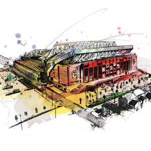 Liverpool FC Anfield Art Print, Illustration, Drawing, Watercolour ...
