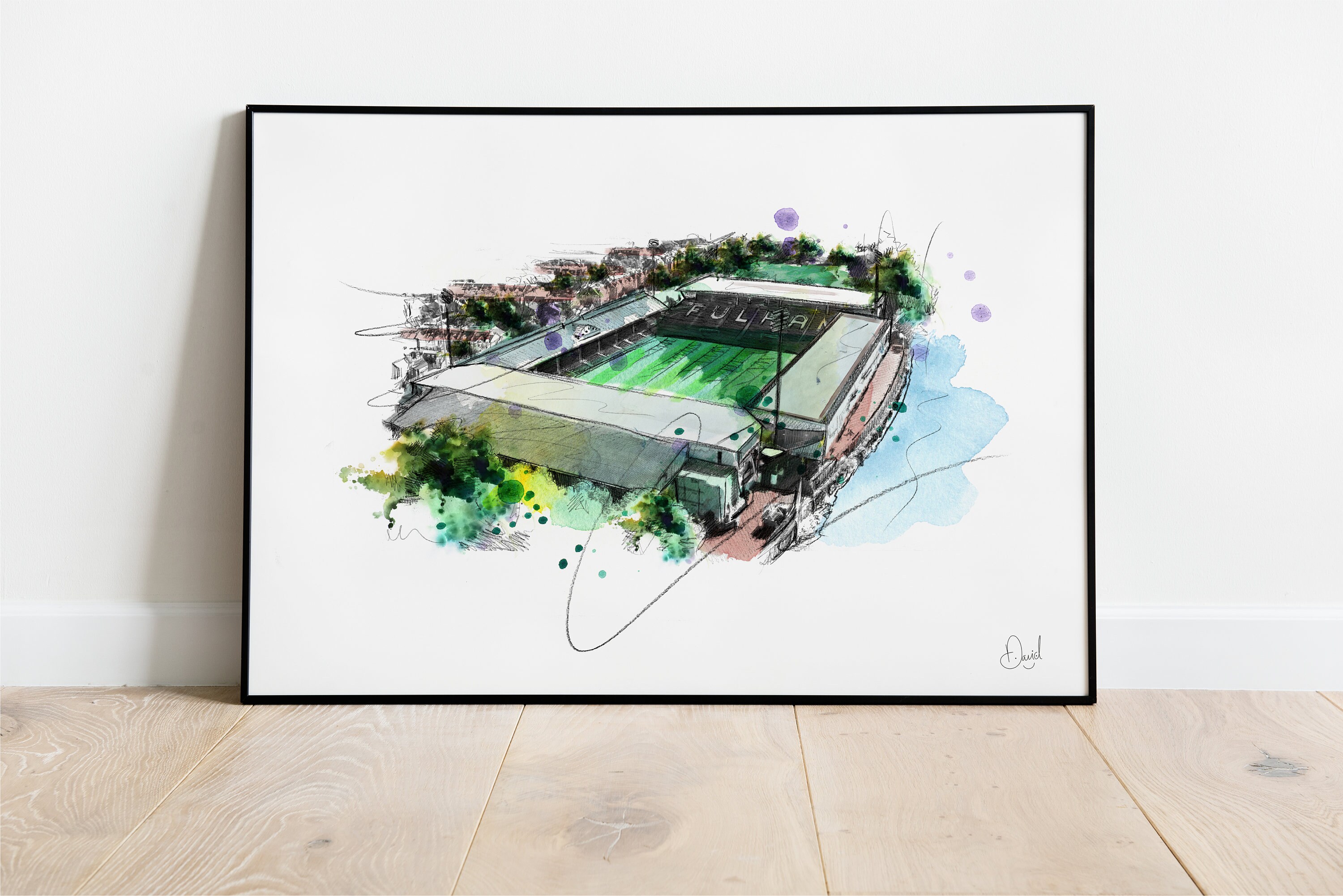Fulham FC Craven Cottage, Art Print, Illustration, Drawing, Watercolour ...