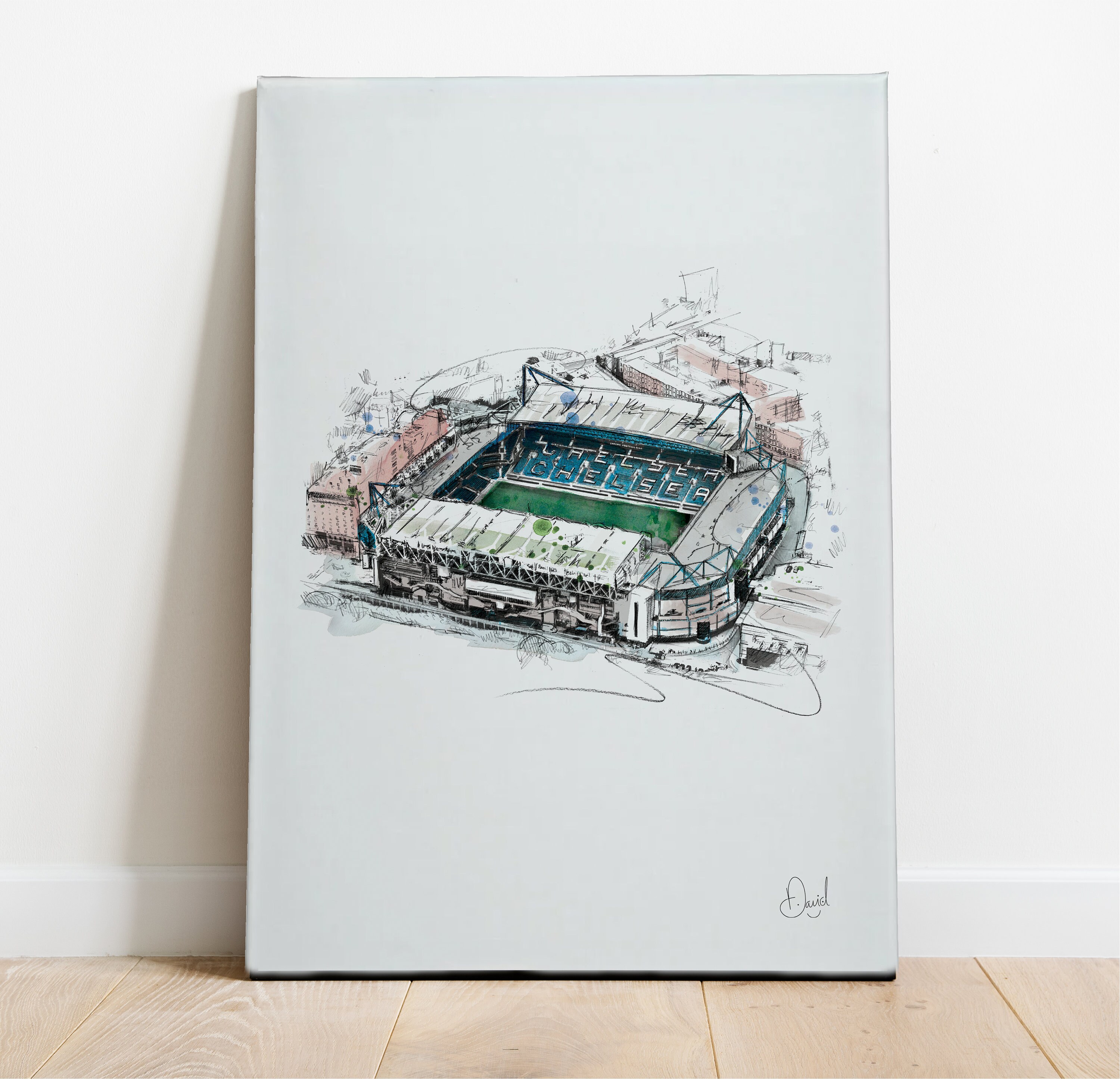 Chelsea, Stamford Bridge, Football Ground, Art Print, Illustration ...