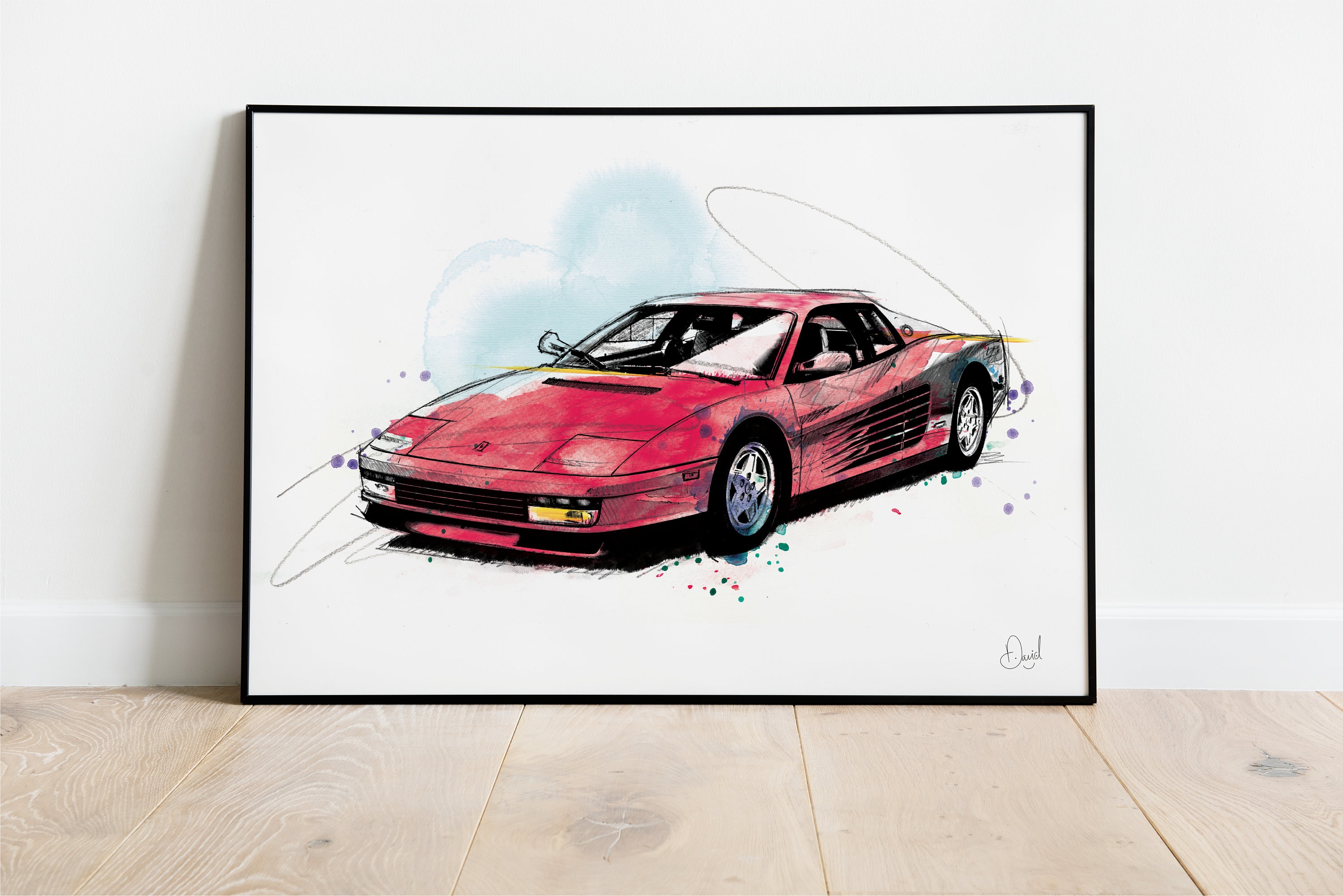 Ferrari Testarossa Classic Car Art Print, Illustration, Drawing ...