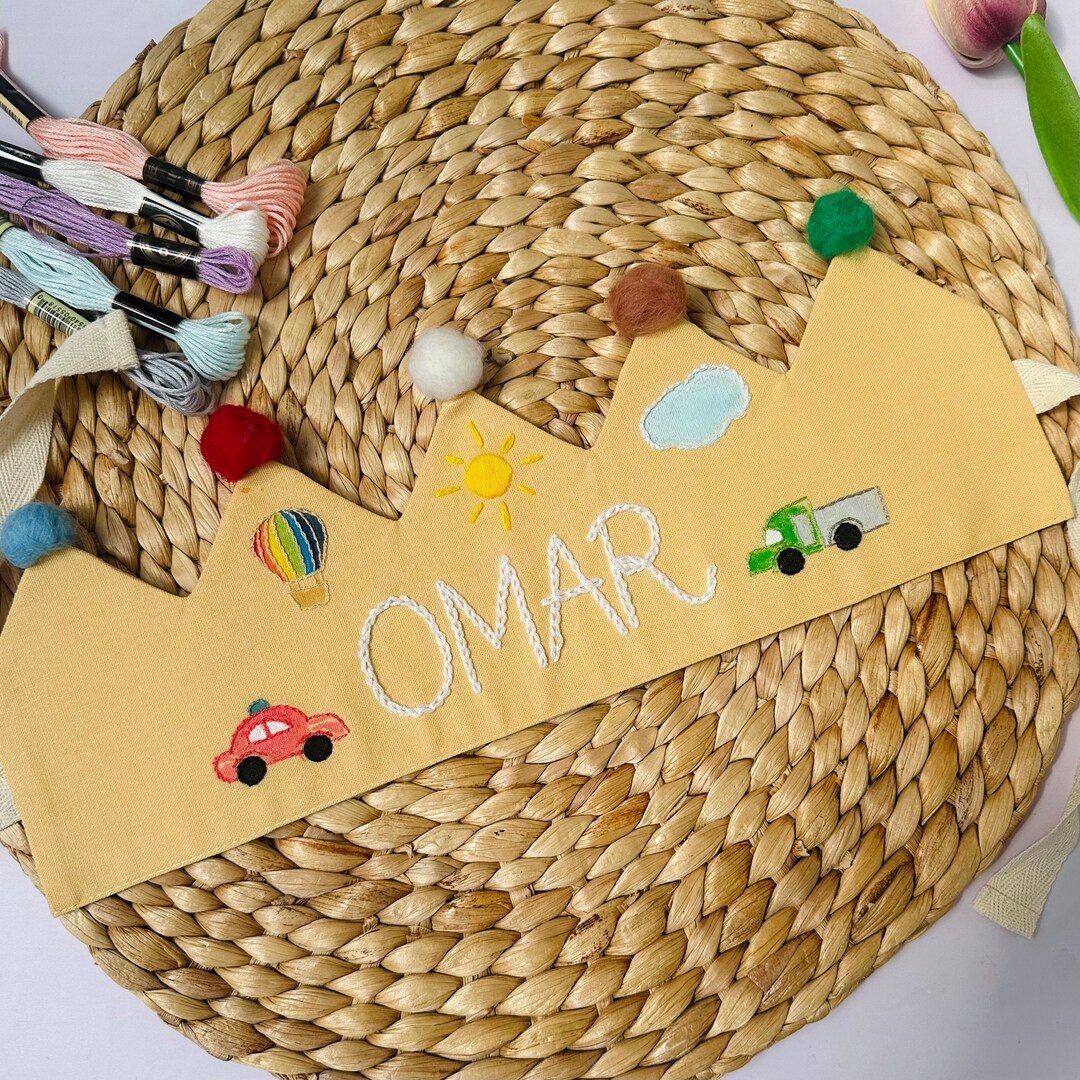 Embroidery Linen Crown for Kids & Children's Birthday, Embroidered ...