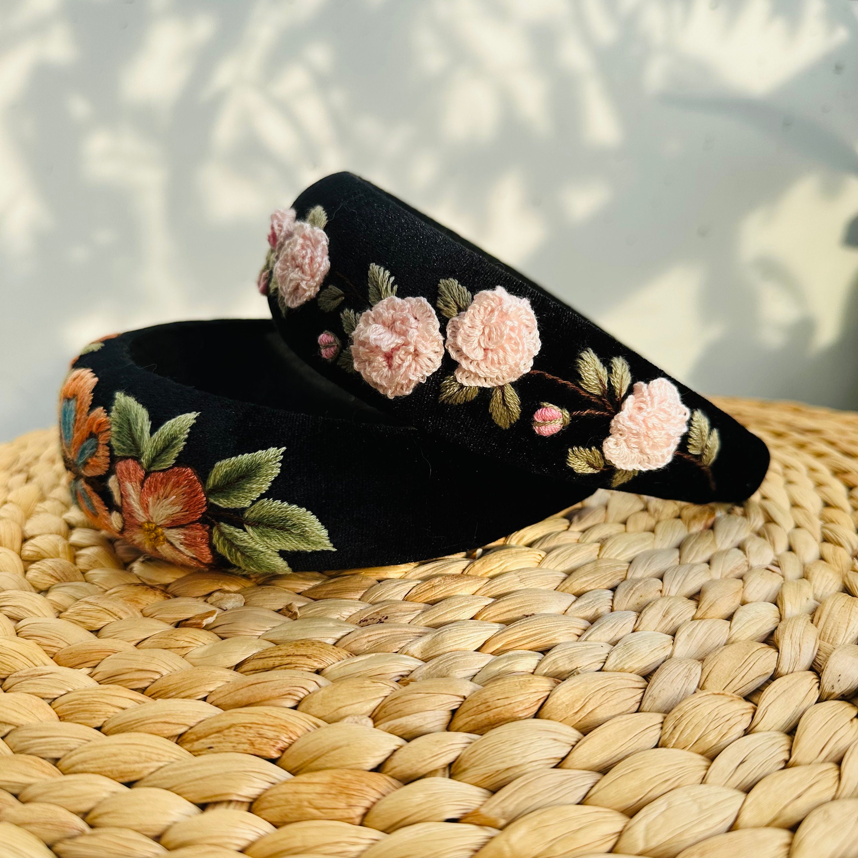 Hand Floral Embroidered Linen Headband Bachelorette Linen - Etsy