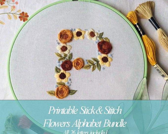 Floral Monogram Embroidery Pattern. Floral Alphabet Embroidery Pattern ...