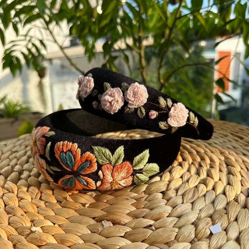 Hand Floral Embroidered Linen Headband Bachelorette Linen - Etsy