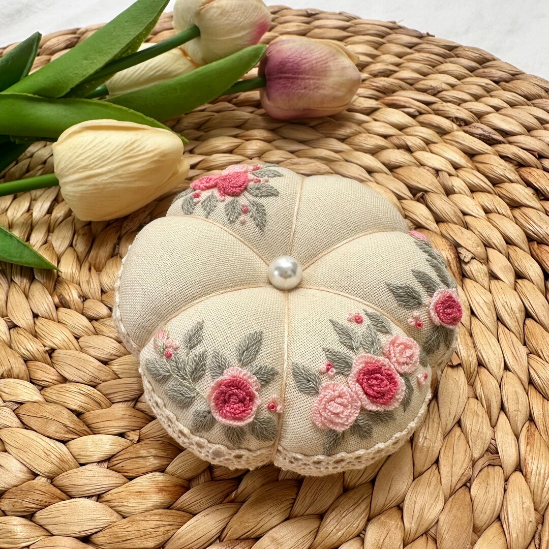 Hand Embroidered Pin Cushion | Round Pumpkin Pincushion | Sewing Room ...