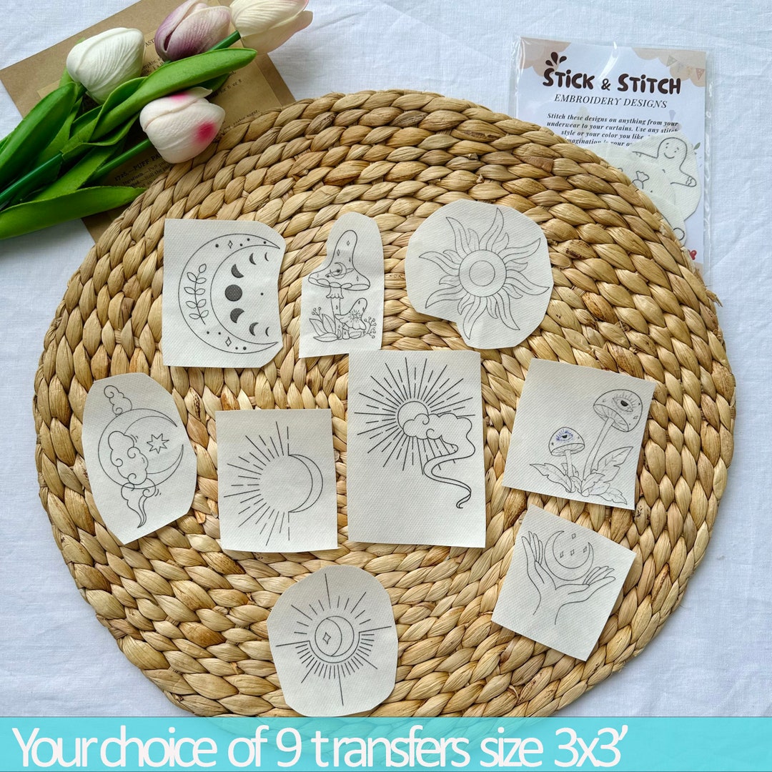 Boho Stick and Stitch Embroidery Pattern 9 Piece, Water Soluble ...