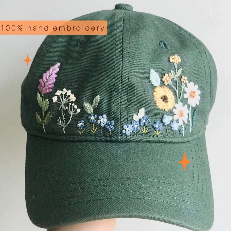 Hand Embroidered Hat | Embroidered Baseball Cap | Floral Embroidered ...