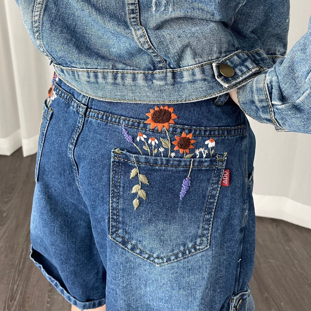 Clothing Complete Floral Embroidery Jean Shorts | Custom Wildflowers ...