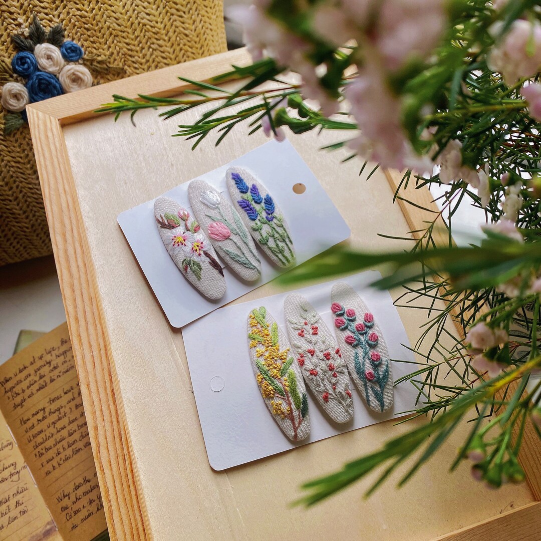 Embroidered Hair Clip Hand Embroidery Clip Floral Clip - Etsy