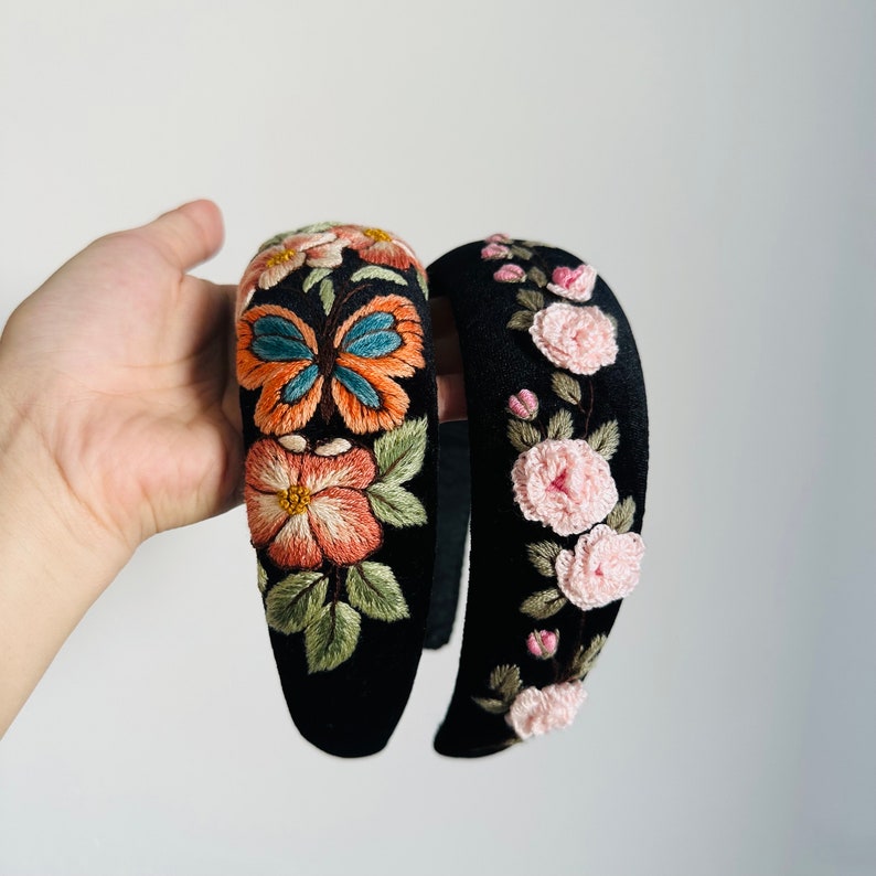 Hand Floral Embroidered Linen Headband | Bachelorette Linen Hair ...