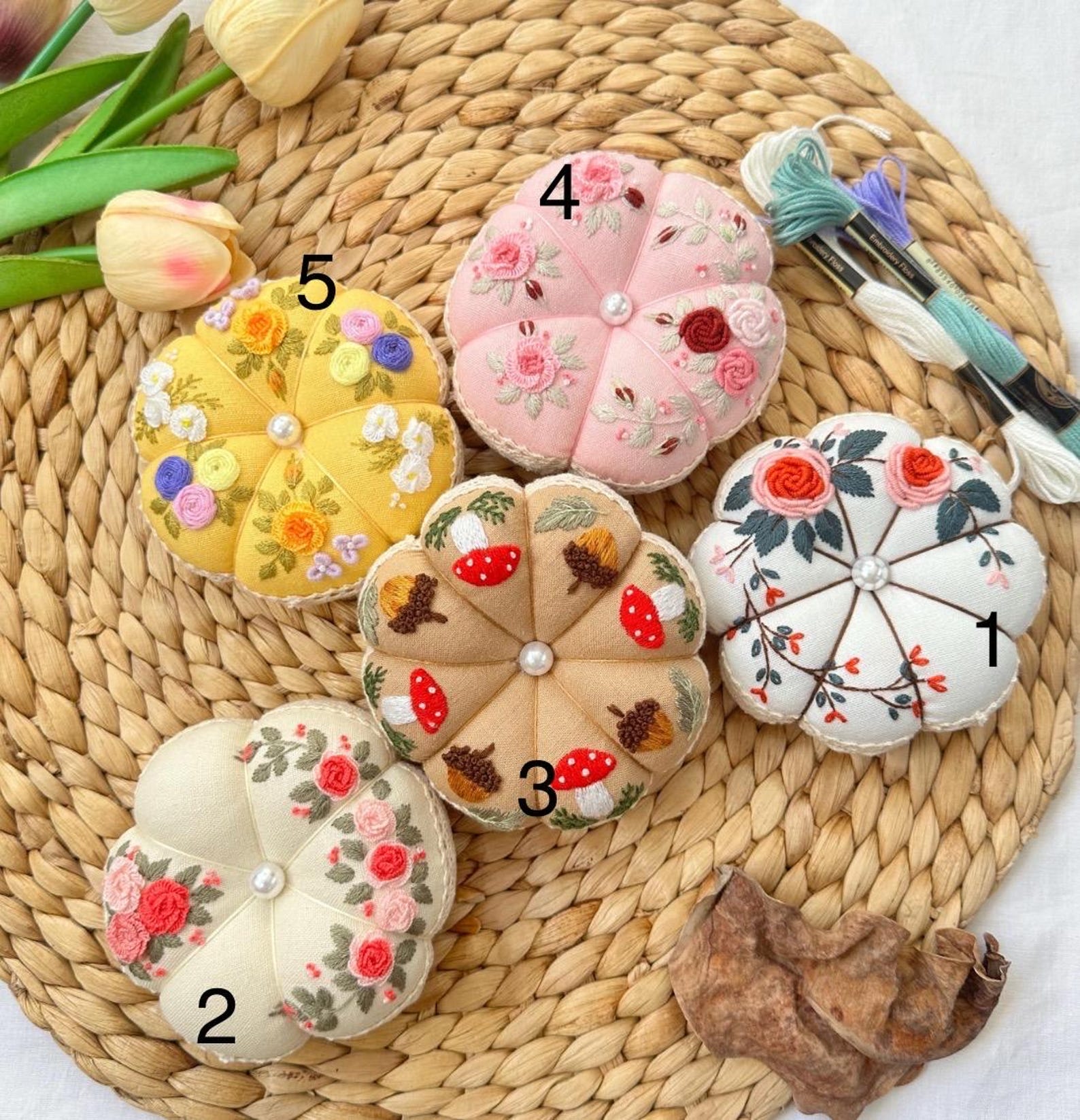 Hand Embroidered Pin Cushion | Round Pumpkin Pincushion | Sewing Room ...