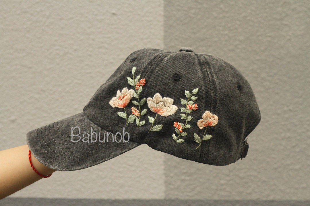 Hand Embroidered Hat | Embroidered Baseball Cap | Floral Embroidered ...