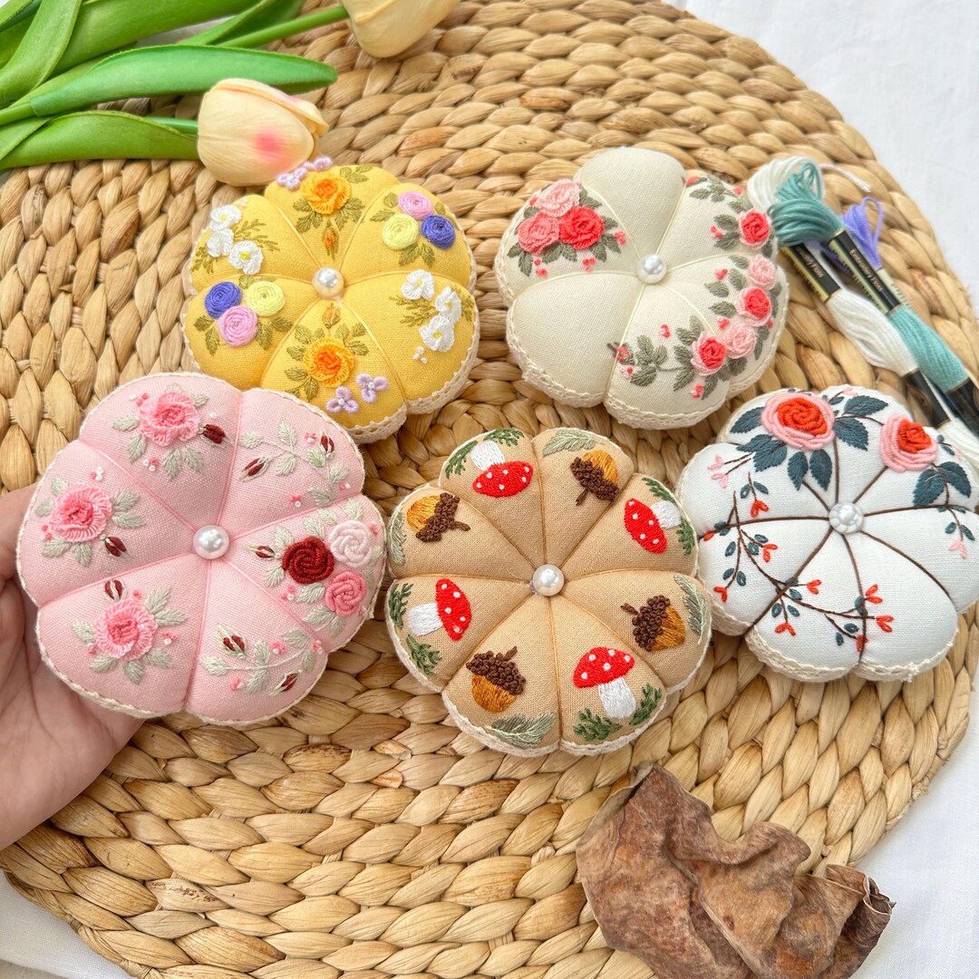 Hand Embroidered Pin Cushion | Round Pumpkin Pincushion | Sewing Room ...