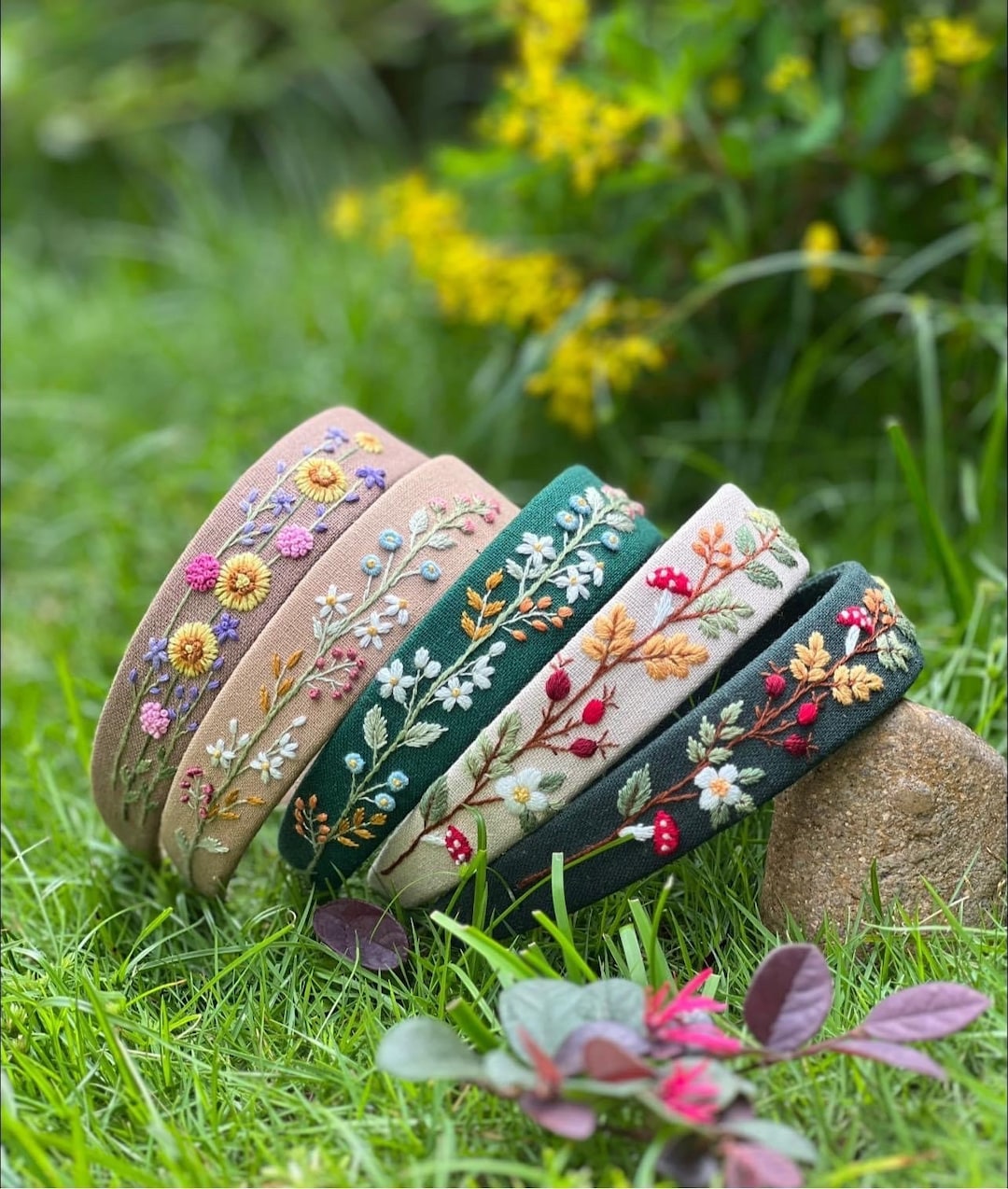 Hand Floral Embroidered Linen Headband | Bachelorette Linen Hair ...