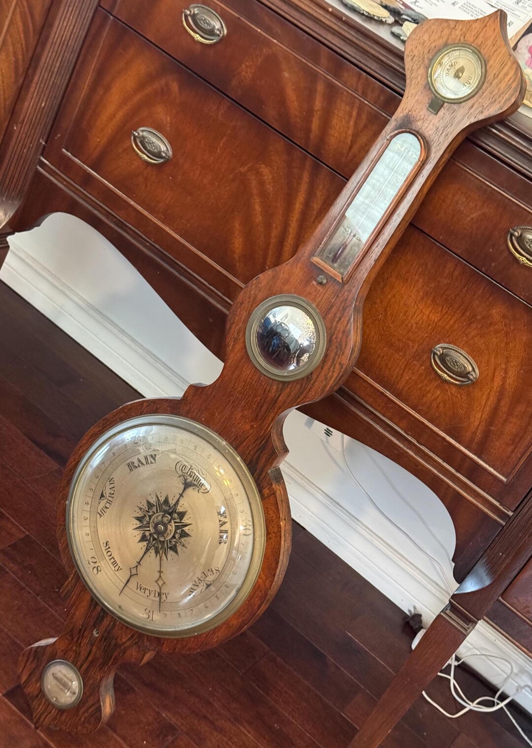 Rosewood Banjo Shaped Barometer English Mid 19th Century 40" Tall Glass ...