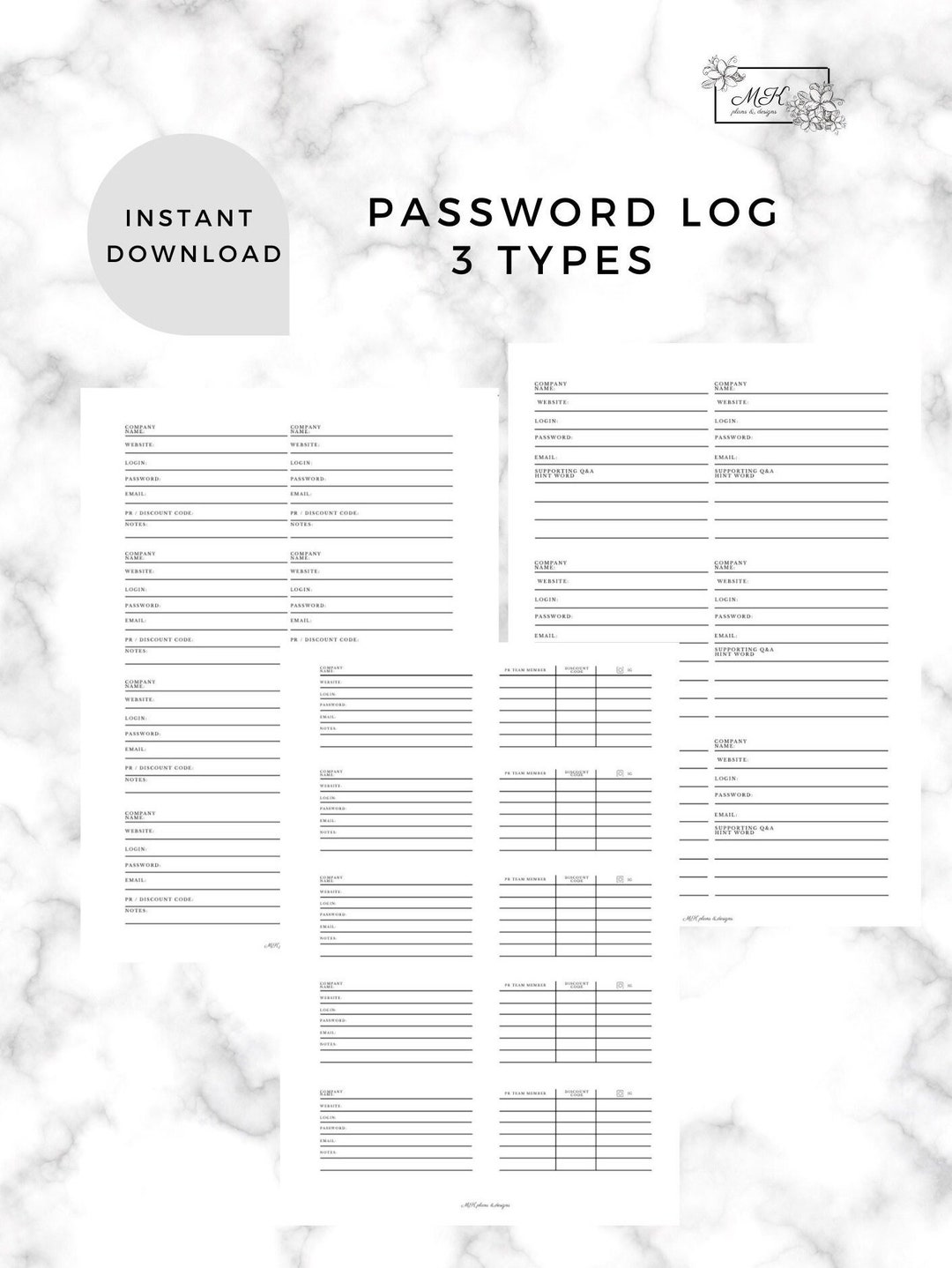 Password Log A5 Planner Insert Printable Tracker - Etsy