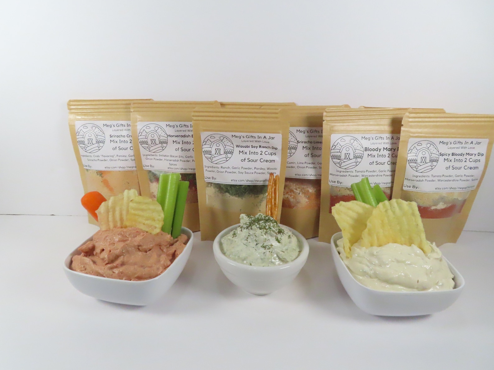 Gourmet Dip Mixes Gift Set of 4 Dips, Bloody Mary Dip Mix, Wasabi Soy ...