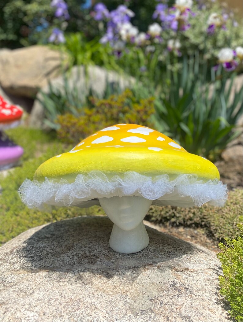 Yellow Mushroom Faerie Hat, Paper Mache Cottage Core, Renaissance Faire ...