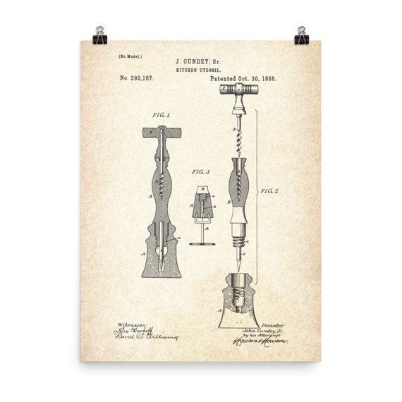 Corkscrew Patent Unframed Poster - Etsy