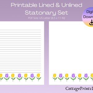 Yellow and Purple Tulip-themed Printable Stationary - Row of Tulips ...