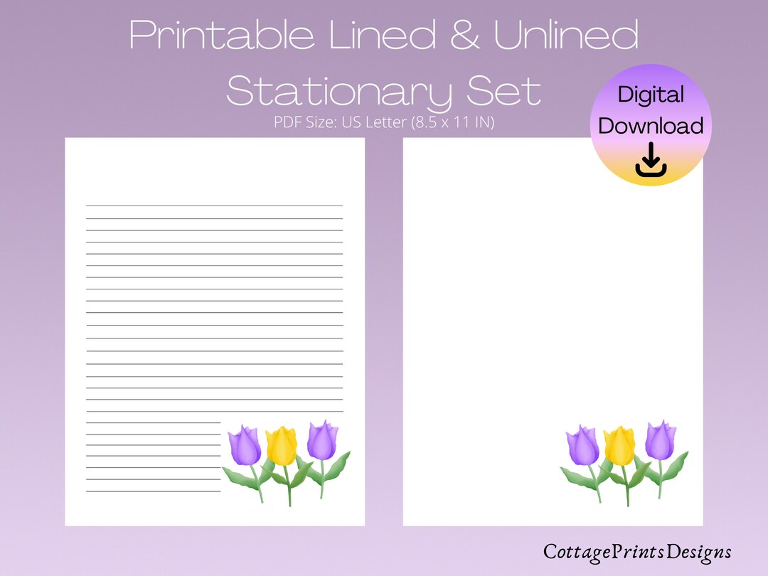 Yellow and Purple Tulip-themed Printable Stationary - Group of Tulips ...