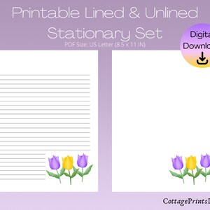 Yellow and Purple Tulip-themed Printable Stationary - Group of Tulips ...