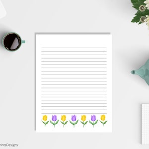 Yellow and Purple Tulip-themed Printable Stationary - Row of Tulips ...