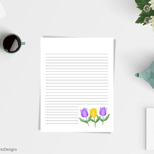 Yellow and Purple Tulip-themed Printable Stationary - Group of Tulips ...