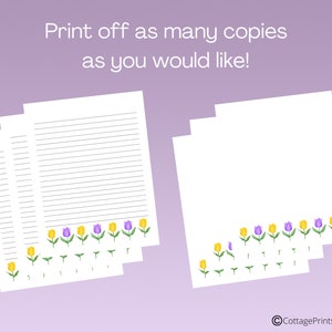 Yellow and Purple Tulip-themed Printable Stationary - Row of Tulips ...