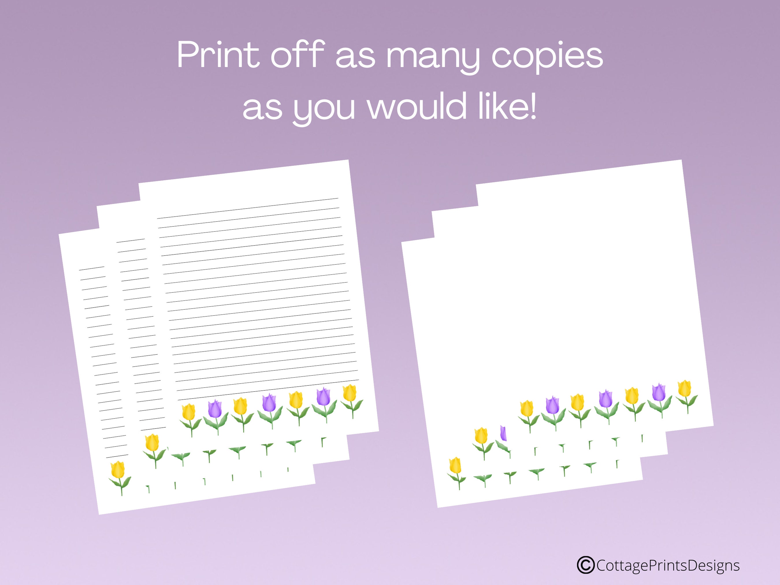 Yellow and Purple Tulip-themed Printable Stationary - Row of Tulips ...