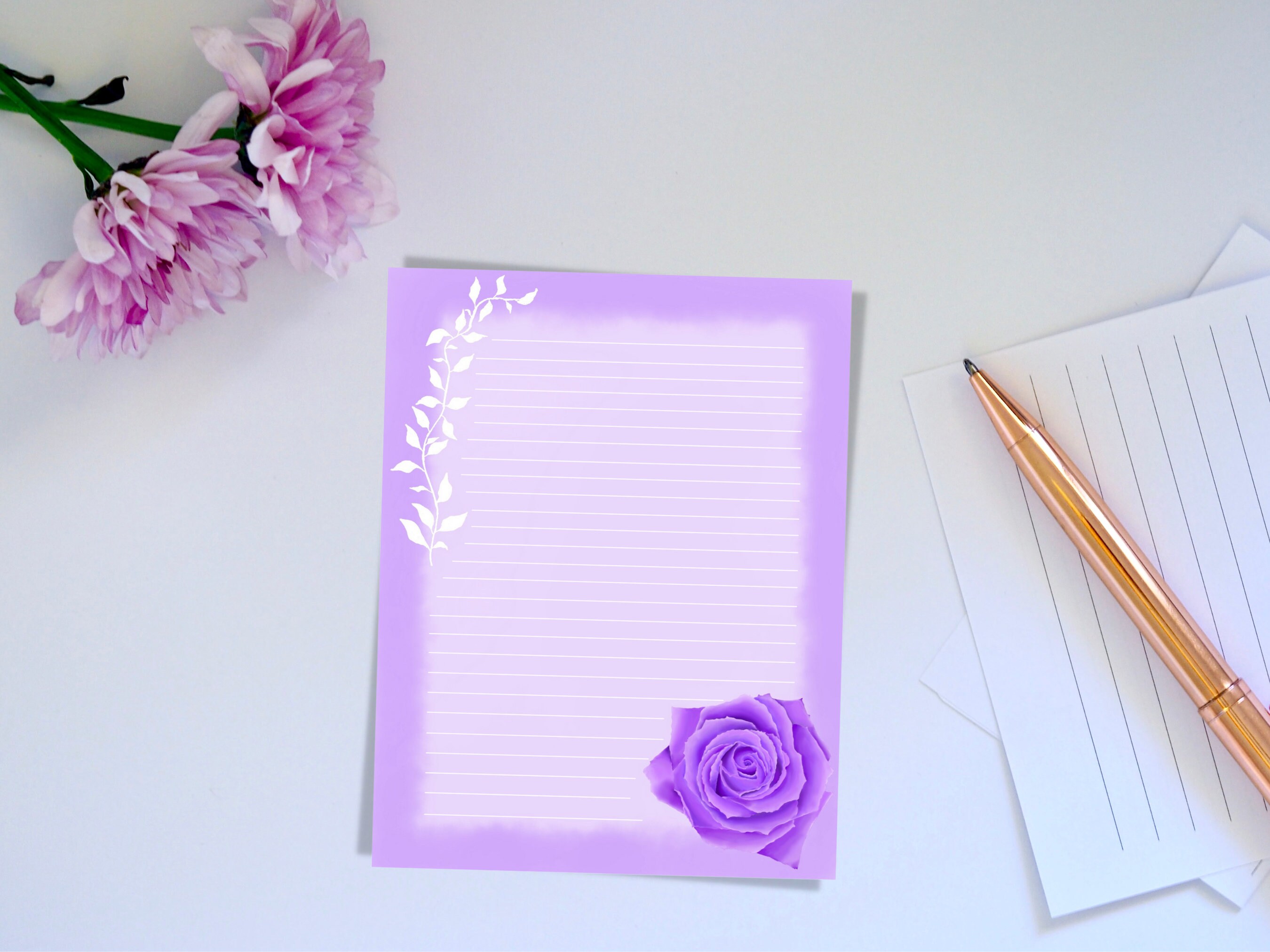 Rose Floral Stationary Set of 3 - Pink - Blue - Purple - Rose Botanical ...