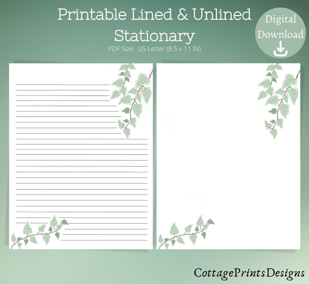 Ivy Plant Minimalist Printable Stationary - Botanical Stationary ...
