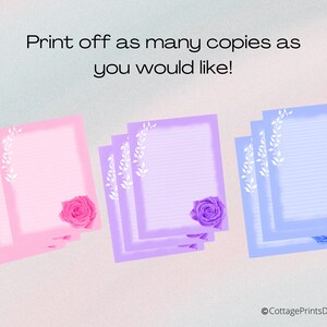 Rose Floral Stationary Set of 3 - Pink - Blue - Purple - Rose Botanical ...