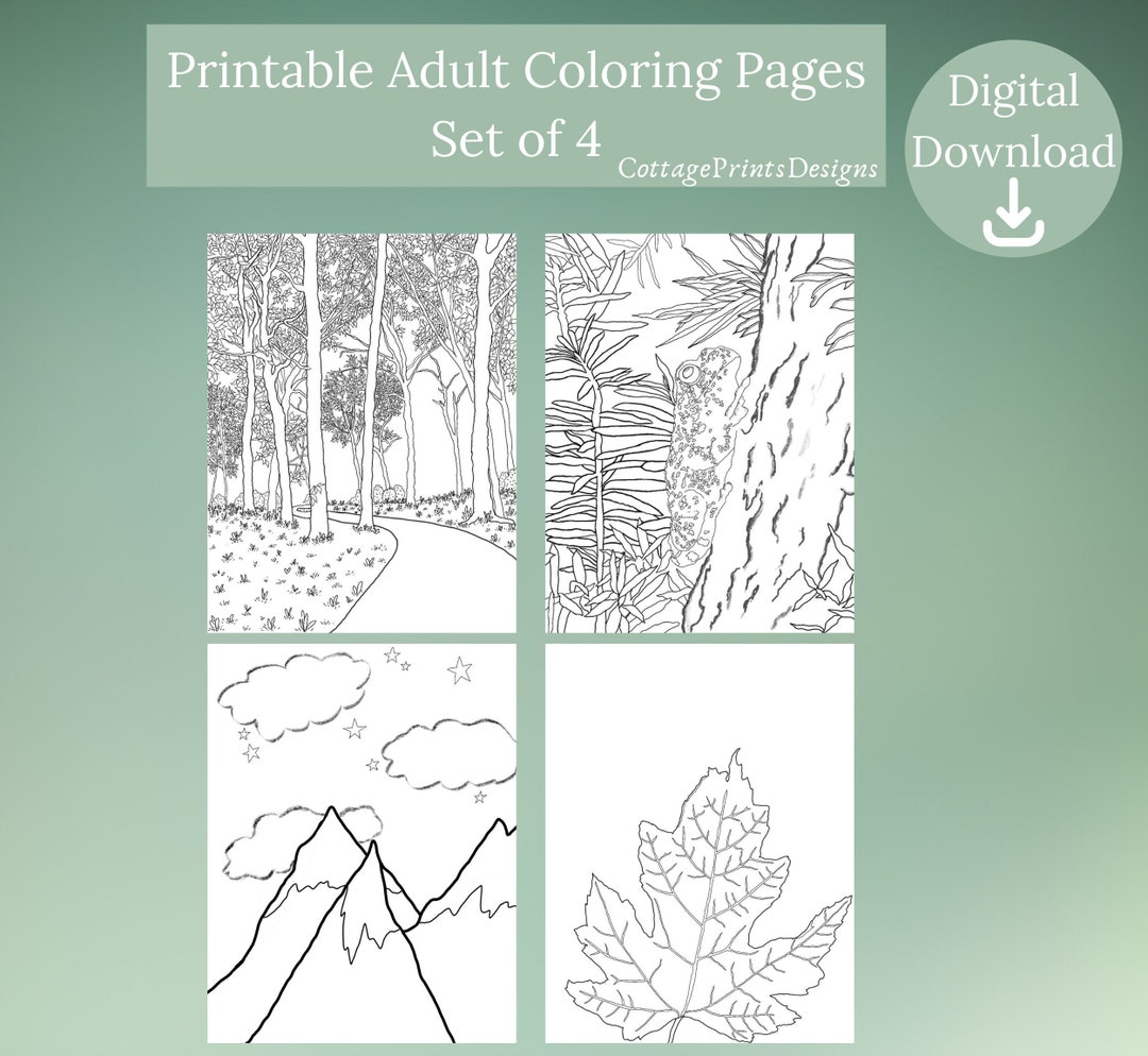 Forest Themed Printable Adult and Children's Coloring Page - Set of ...