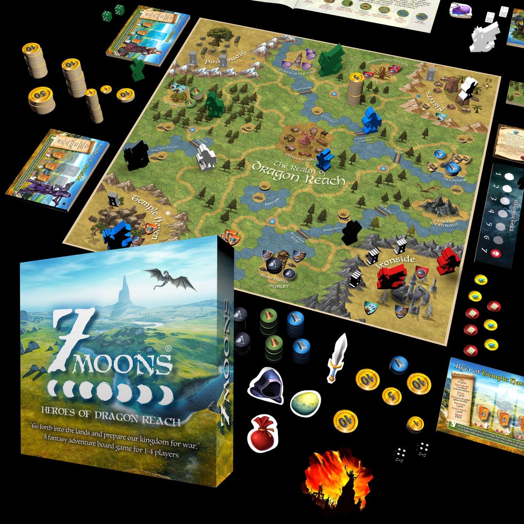 7 Moons: Heroes of Dragon Reach - A Fantasy Adventure Board Game for 1-4 Players - Deluxe ...