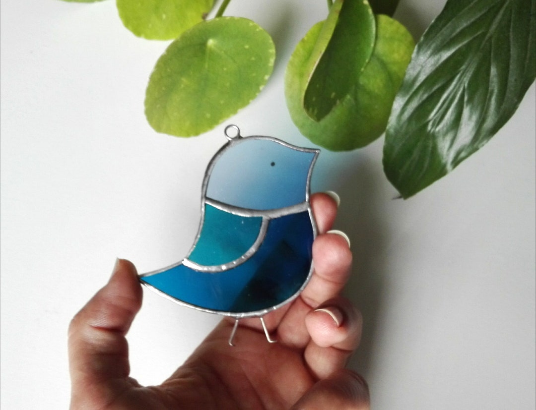 Small Blue Stained Glass Bird Ornament Decor Tiffany - Etsy