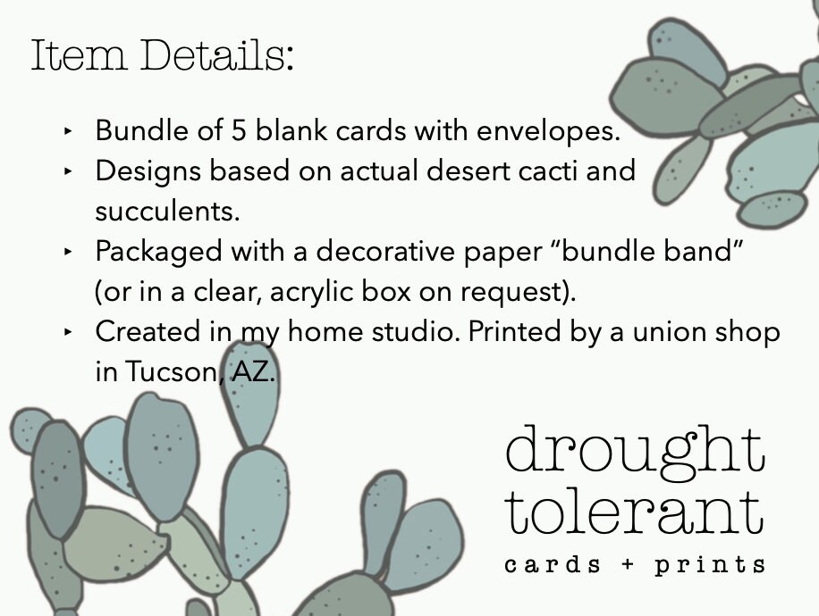 Set of 5 Desert Botanical Note Cards. everyday - Etsy