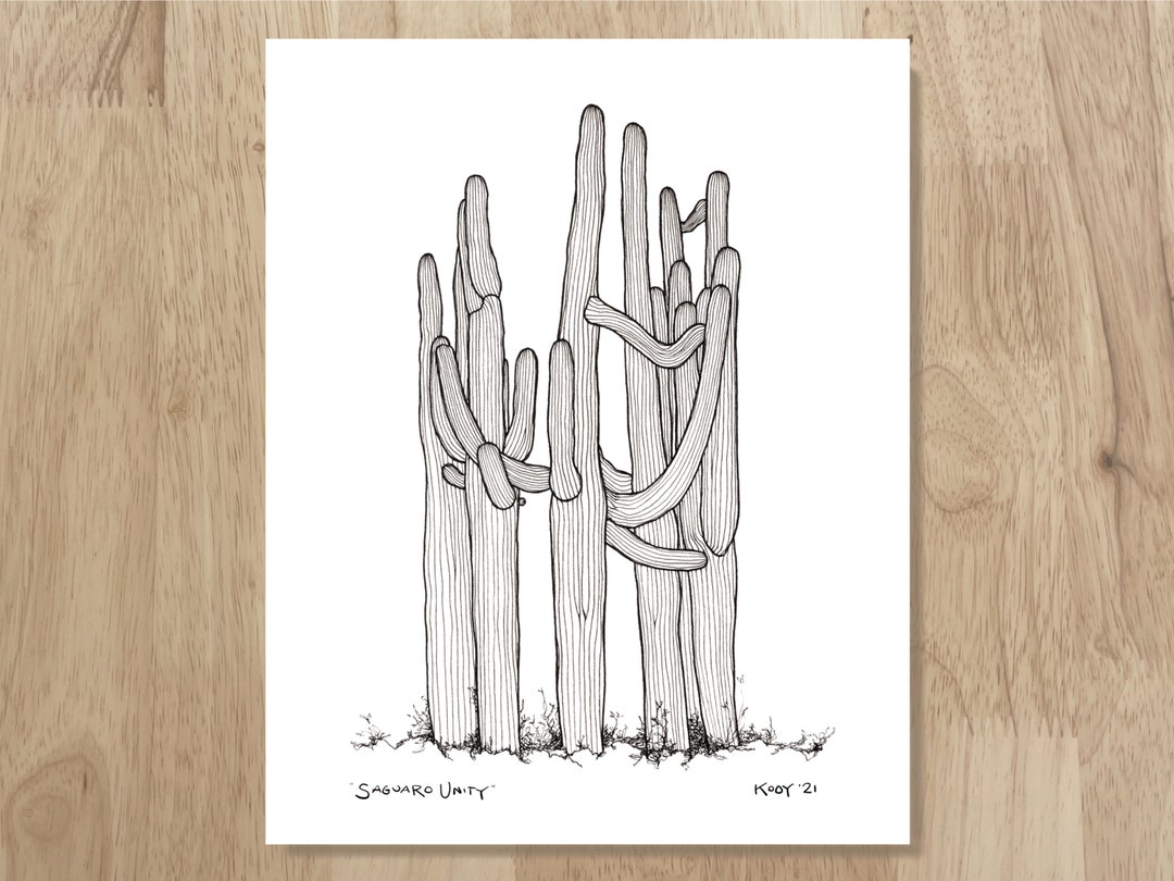 Saguaro Unity, 8"x10" Archival Art Print. Elegant Black and White Art ...