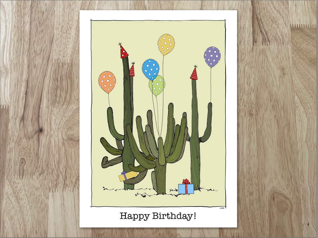 Saguaro Birthday Card - Trio of Cacti Are Ready for a Desert Birthday ...